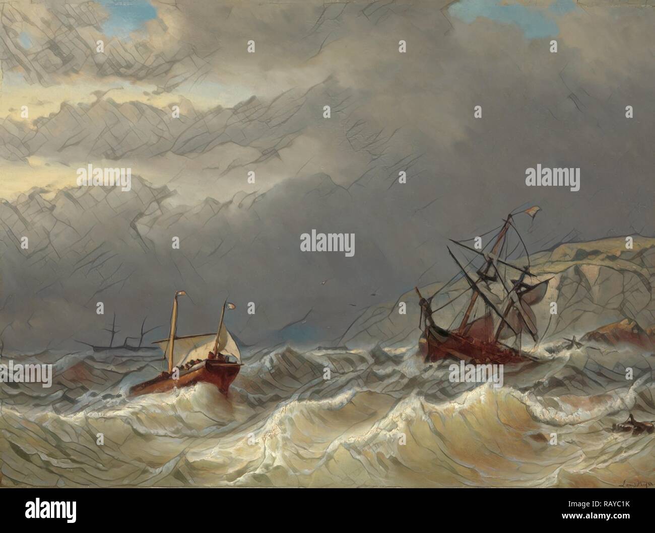 Storm in the Strait of Dover, Louis Meijer, 1819 - 1866. Reimagined by ...