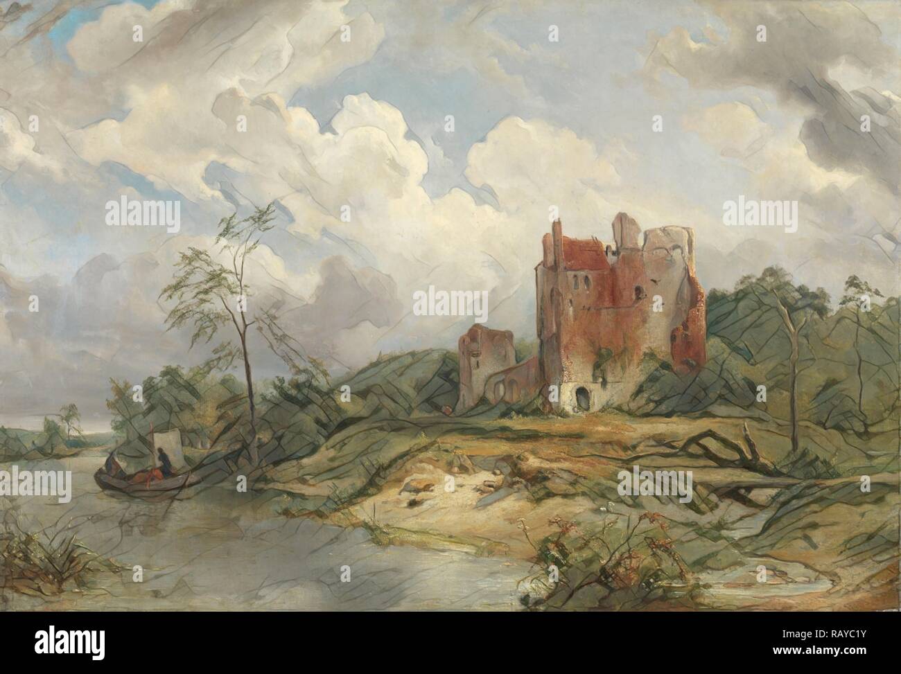 River Landscape with Ruin, Wijnand Nuijen, 1835. Reimagined by Gibon ...