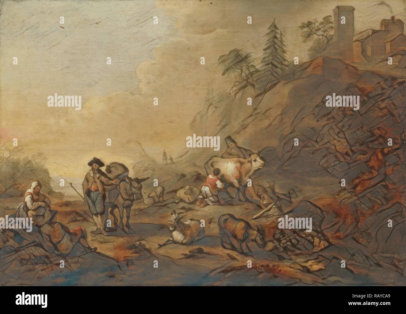 Landscape with Herdsmen and Cows, Cornelis de Bie, 1648. Reimagined by ...