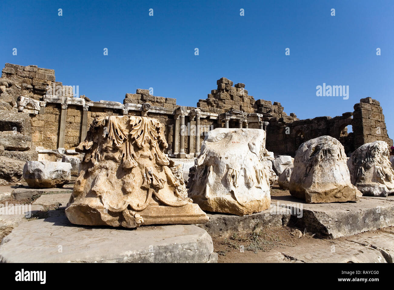The stone ruins of the ancient city of Side. Turkey Stock Photo - Alamy
