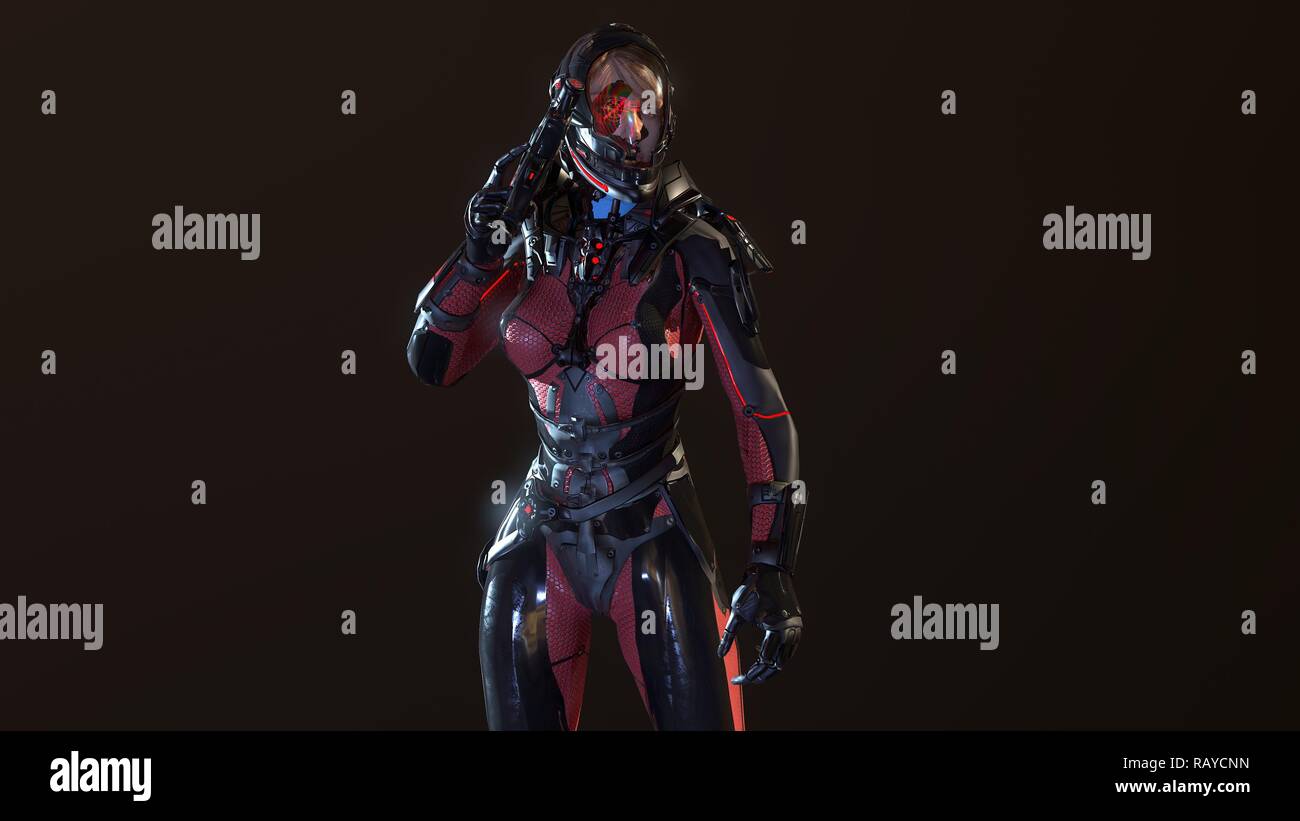 Girl in sky fy space suit 3d render on the background of chromakey ...