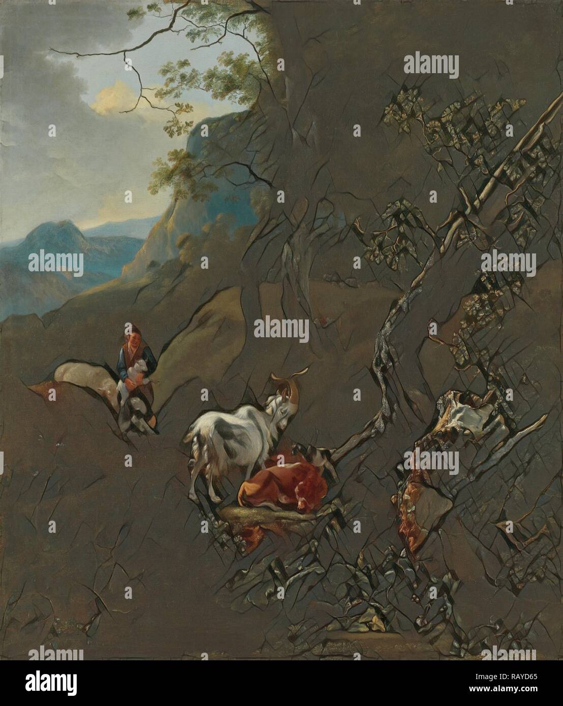 A Sherpherdess with Animals in a Mountainous Landscape, Adam Pijnacker ...