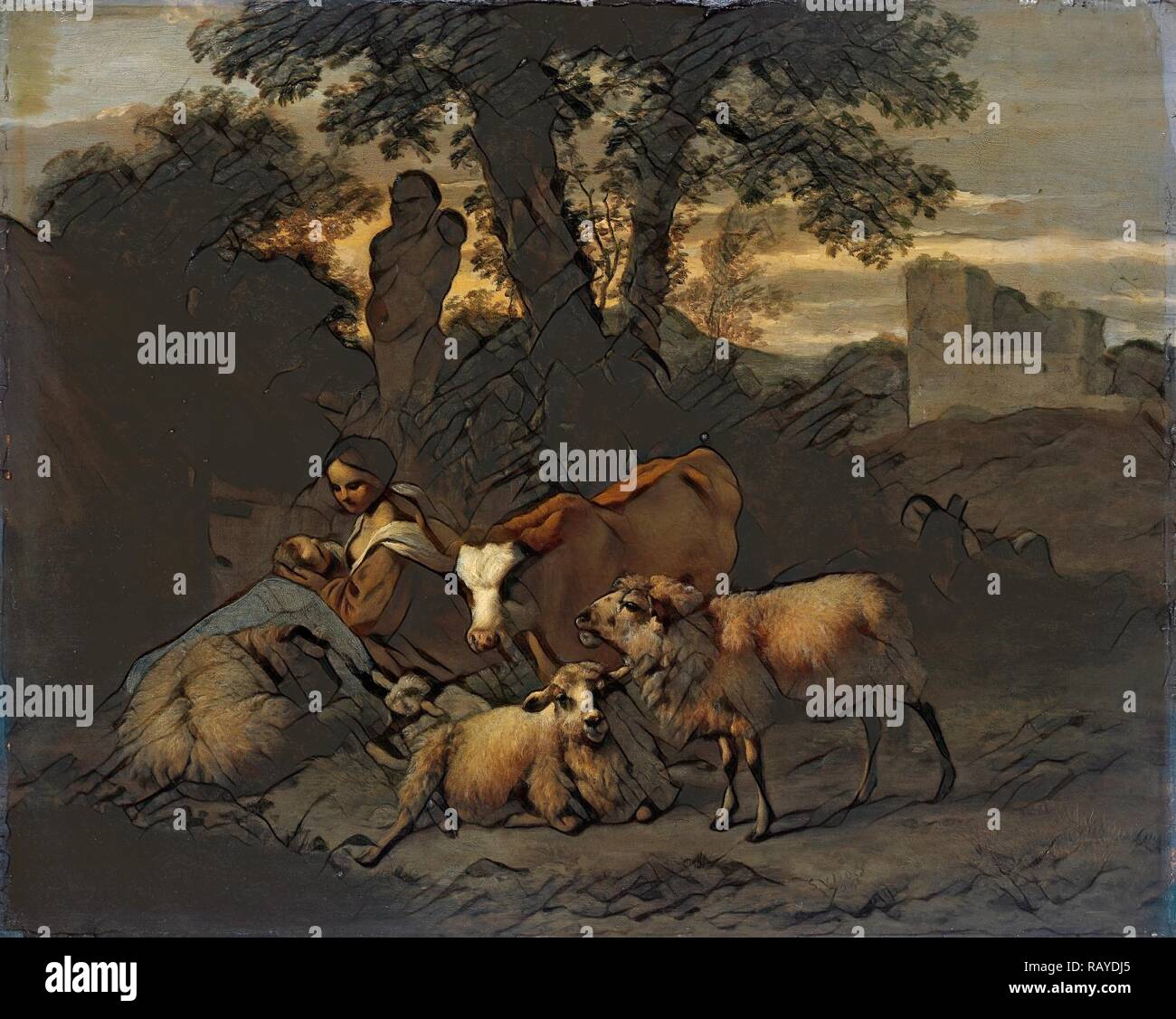 Italian Landscape with Shepherdess and Animals, Simon van der Does ...