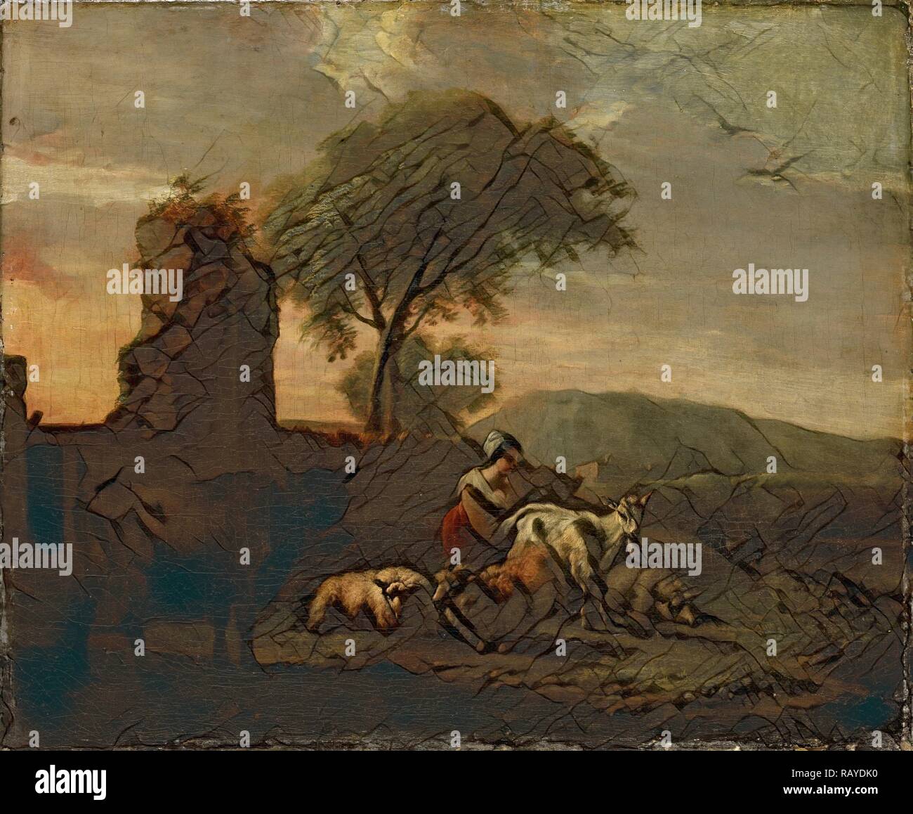 Italian Landscape with Shepherdess and Animals, Simon van der Does ...
