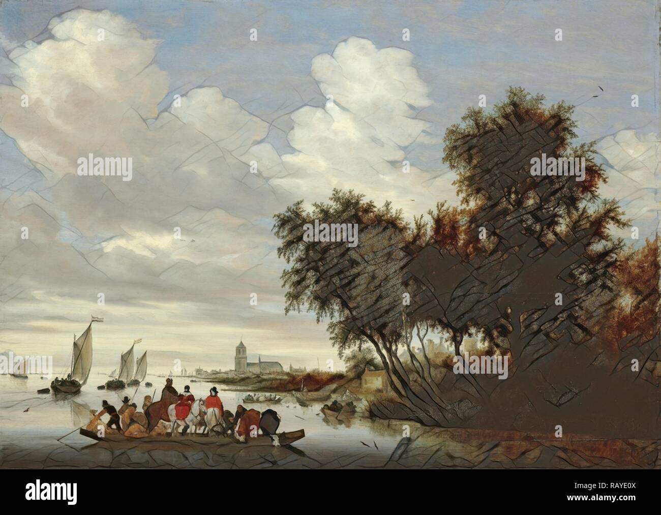 River Landscape with Ferry, Salomon van Ruysdael, 1649. Reimagined by ...