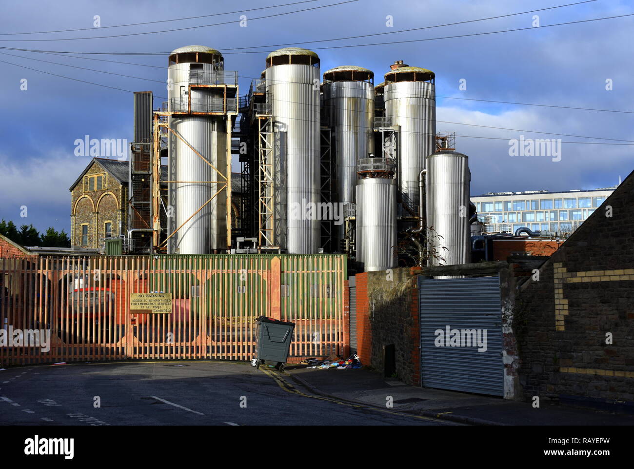 Brains brewery fermentation tanks, Cardiff, South Glamorgan, Wales ...