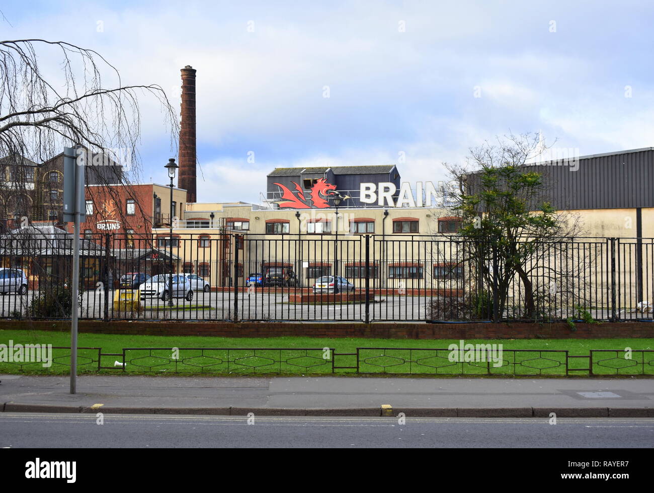 View of Brains brewery from across the street, Cardiff, South Glamorgan ...
