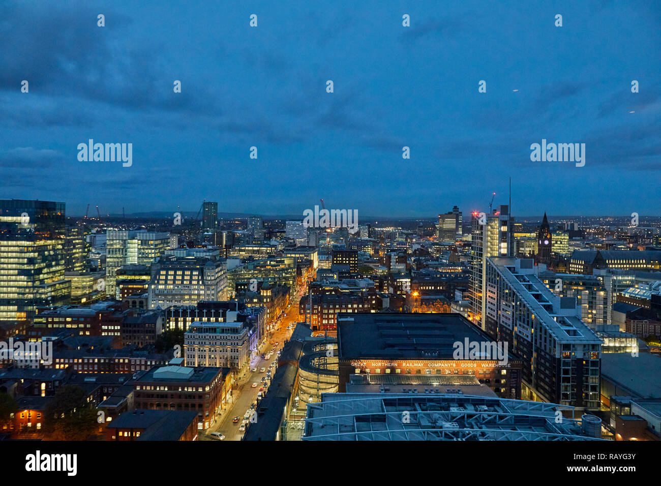 Manchester Skyline at night looking down Deansgate Stock Photo - Alamy