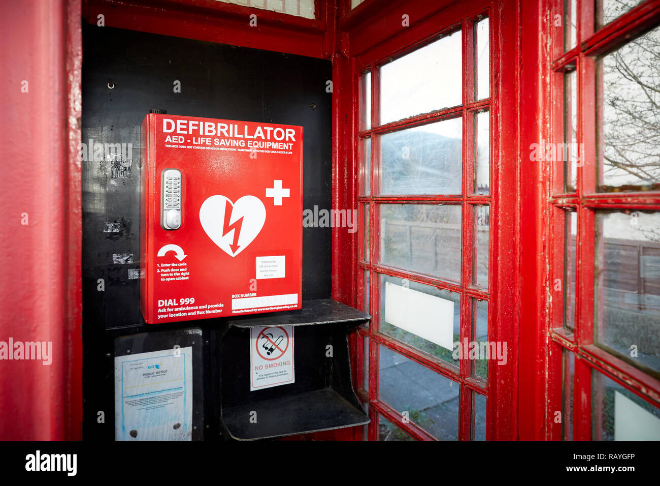 Emergency defibrillation automated external defibrillator (AED) located ...