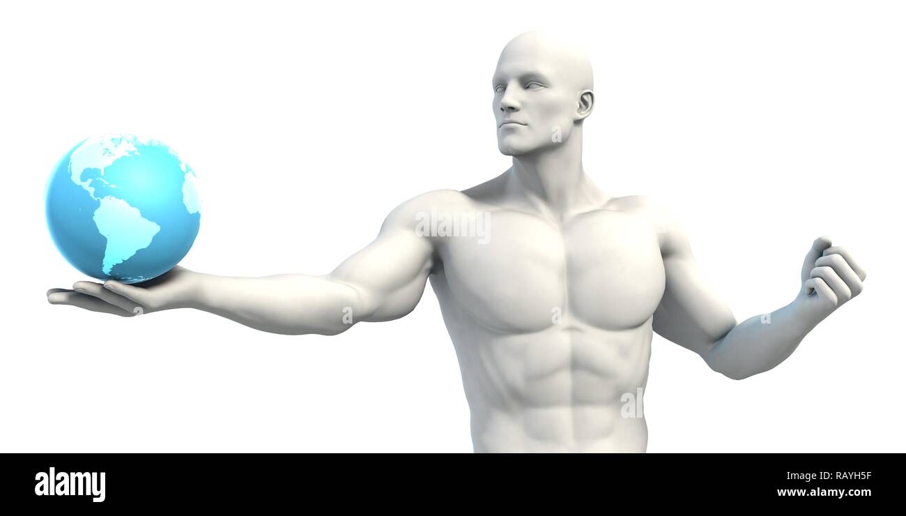 Technology Automation with Android Robot Holding Globe Stock Photo - Alamy