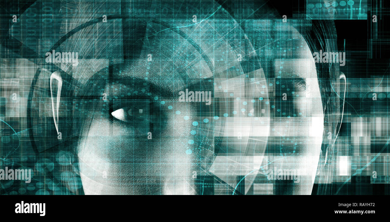 Future of Technology Background with Woman Face Stock Photo - Alamy
