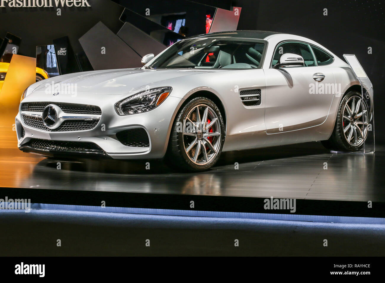 NEW YORK - FEBRUARY 14: A new 2016 Mercedes-AMG GT S shoving on Fall ...