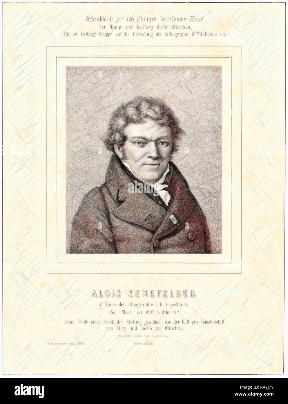 Anonymous (French). Portrait of Alois Senefelder, ca. 1819. Lithograph ...