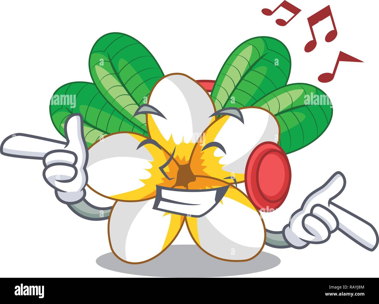Listening music bag frangipani flower in the cartoon tree Stock Vector ...