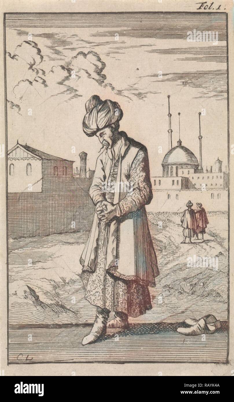 A standing Turk in prayer, Caspar Luyken, Timotheus ten Hoorn, 1696 ...