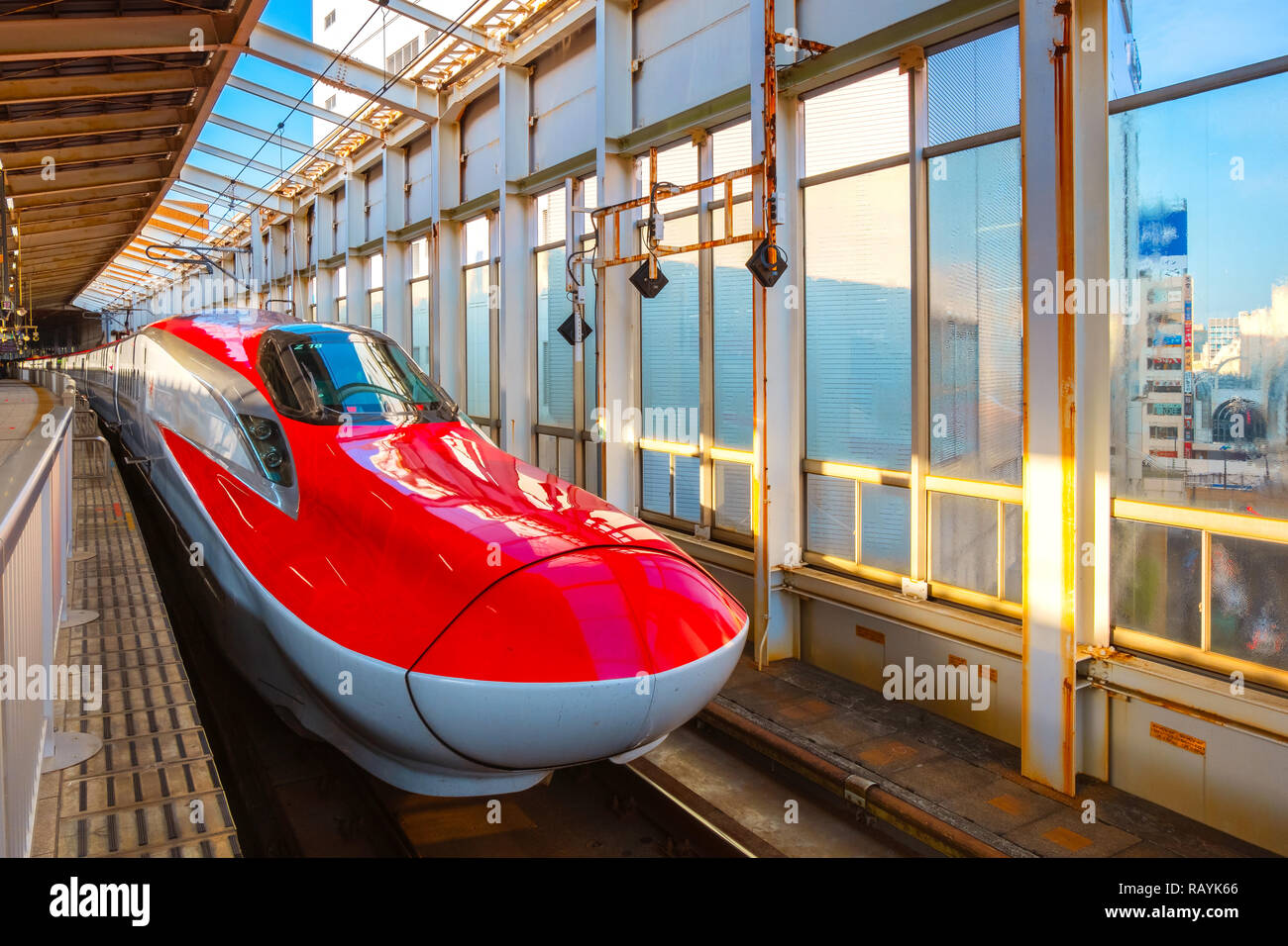 Tokyo, Japan - April 22 2018: Japanese Shinkansen high speed train Komachi travel up north east ...