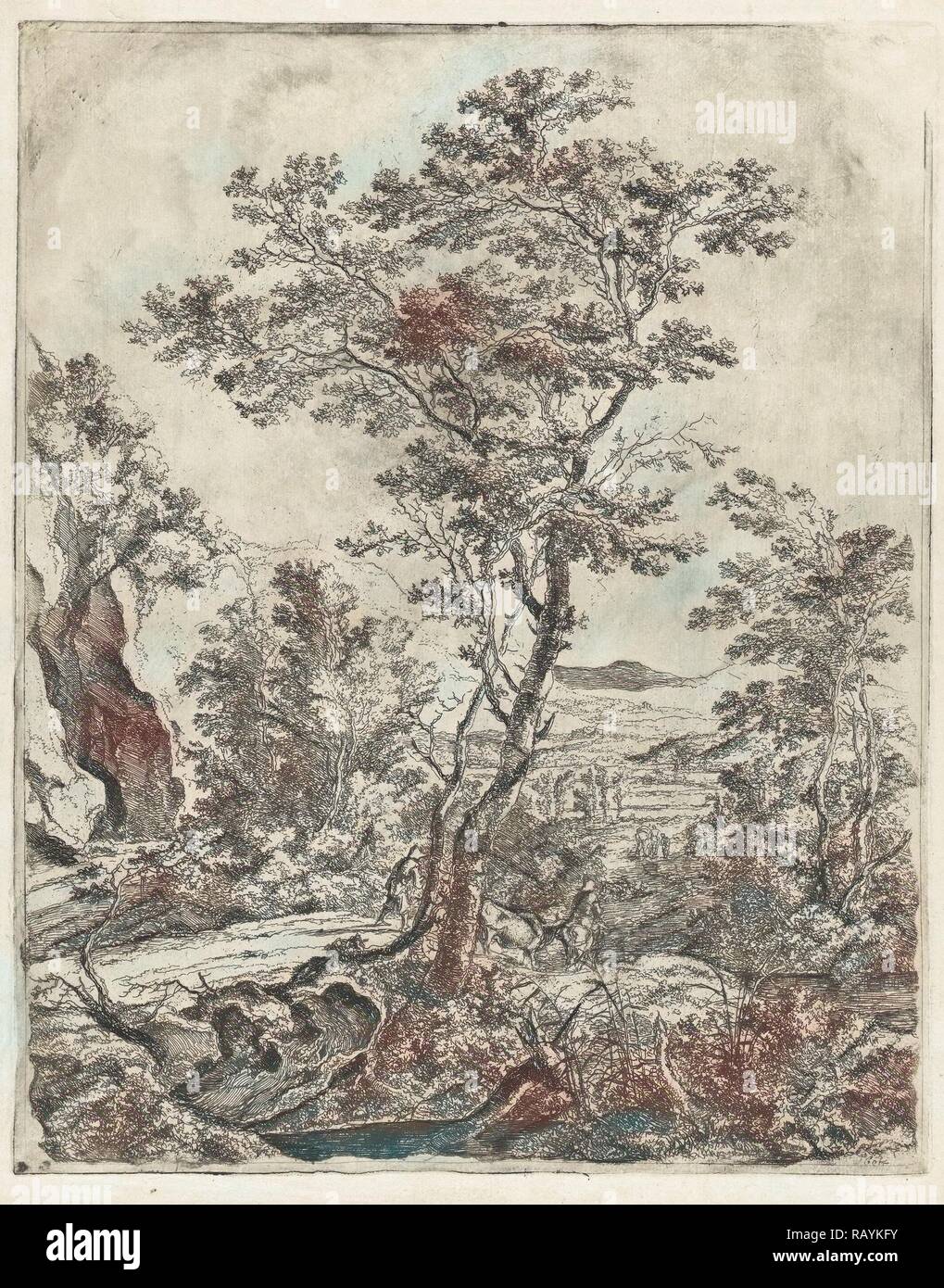 Landscape with a big tree, Jan Both, 1644 - 1652. Reimagined by Gibon ...