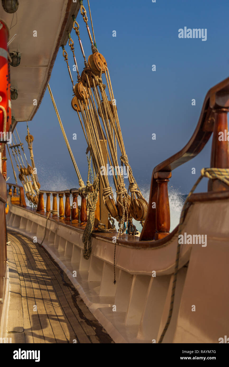 Old ship tackles. Old sailing ship vessel. Background Stock Photo - Alamy