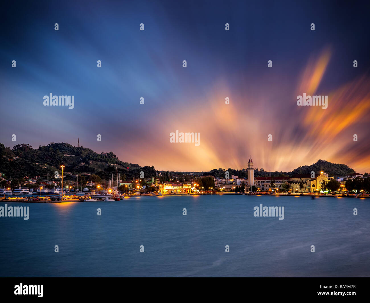 sunset over in Zante town harbor, Zakinthos Greece Stock Photo - Alamy