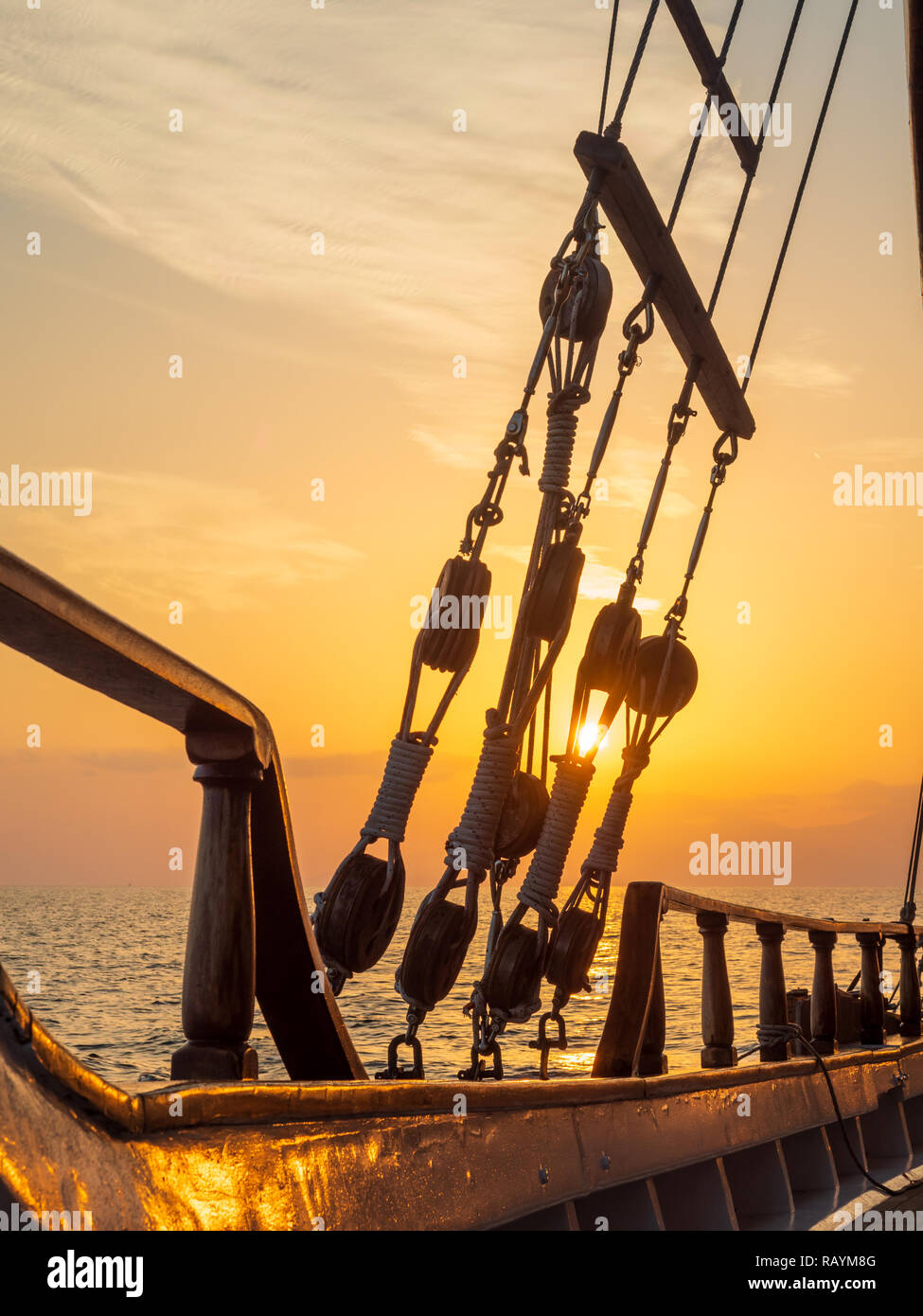 Sunset at the Sailboat deck while cruising in the Cyclades in Greece ...