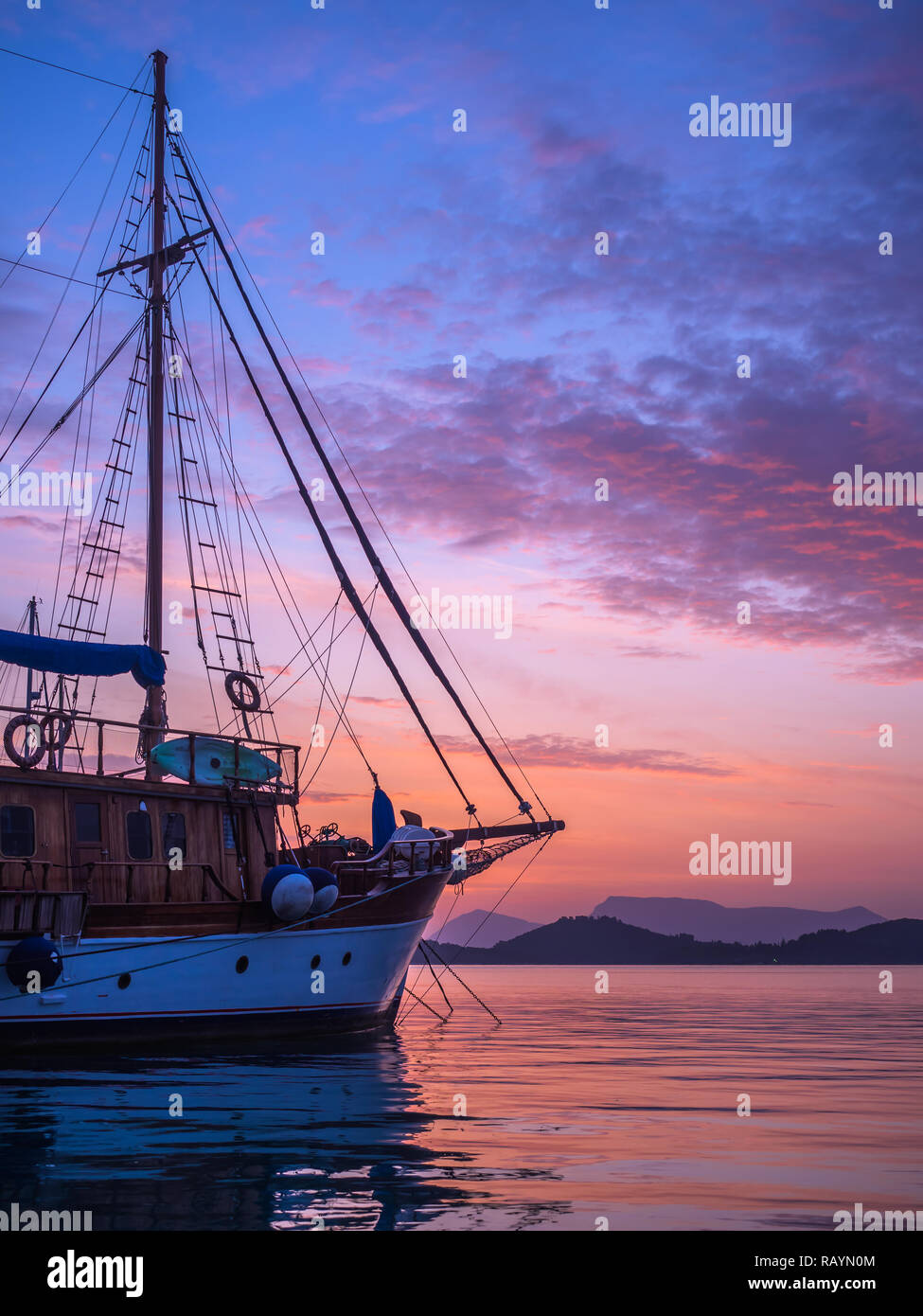 Sailboat at Sunrise on the bay of Nidri in Lefkas island Greece Stock ...