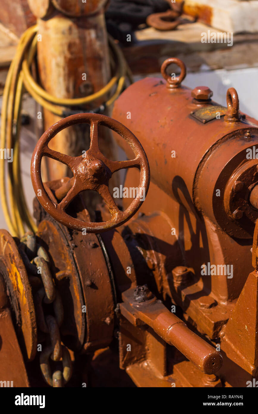 device for lifting the anchor in the first part of the ship Stock Photo ...