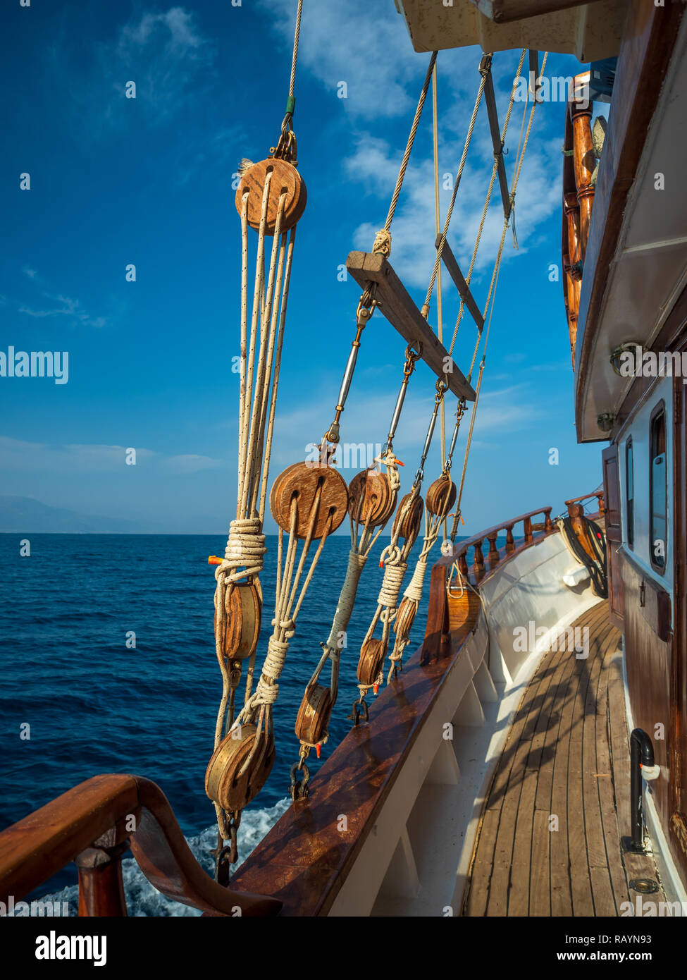Old ship tackles. Old sailing ship vessel. Background Stock Photo - Alamy