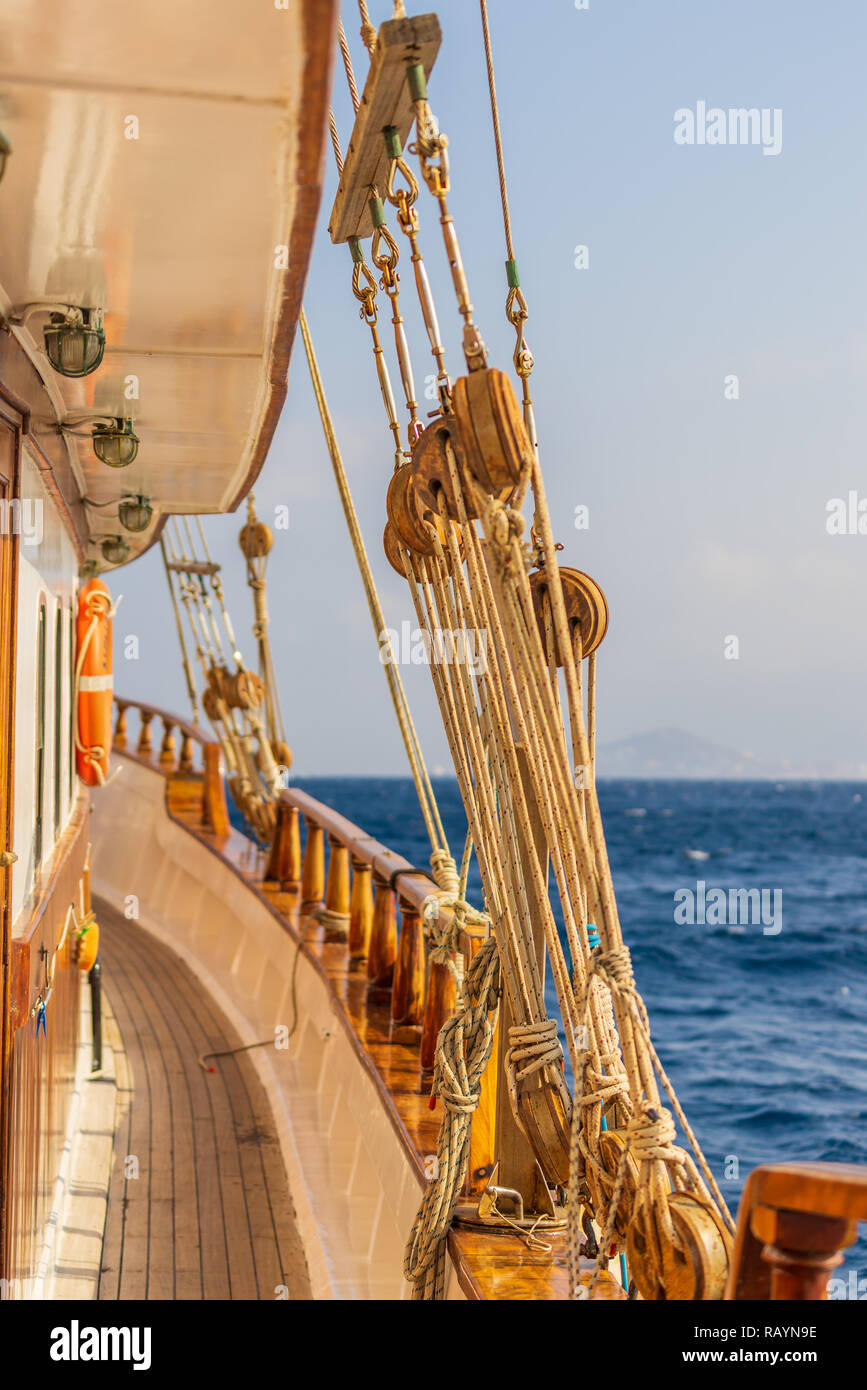 Old ship tackles. Old sailing ship vessel. Background Stock Photo - Alamy