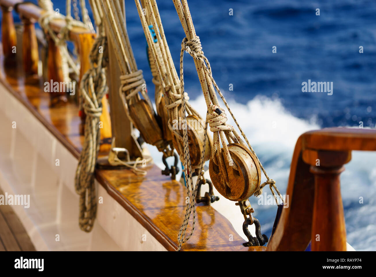 Old ship tackles. Old sailing ship vessel. Background Stock Photo - Alamy