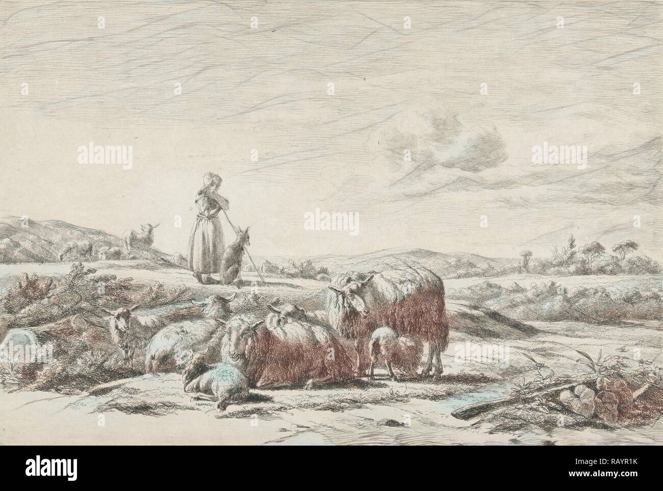 Landscape with shepherd dog with sheep herd, Simon van den Berg, 1822 ...