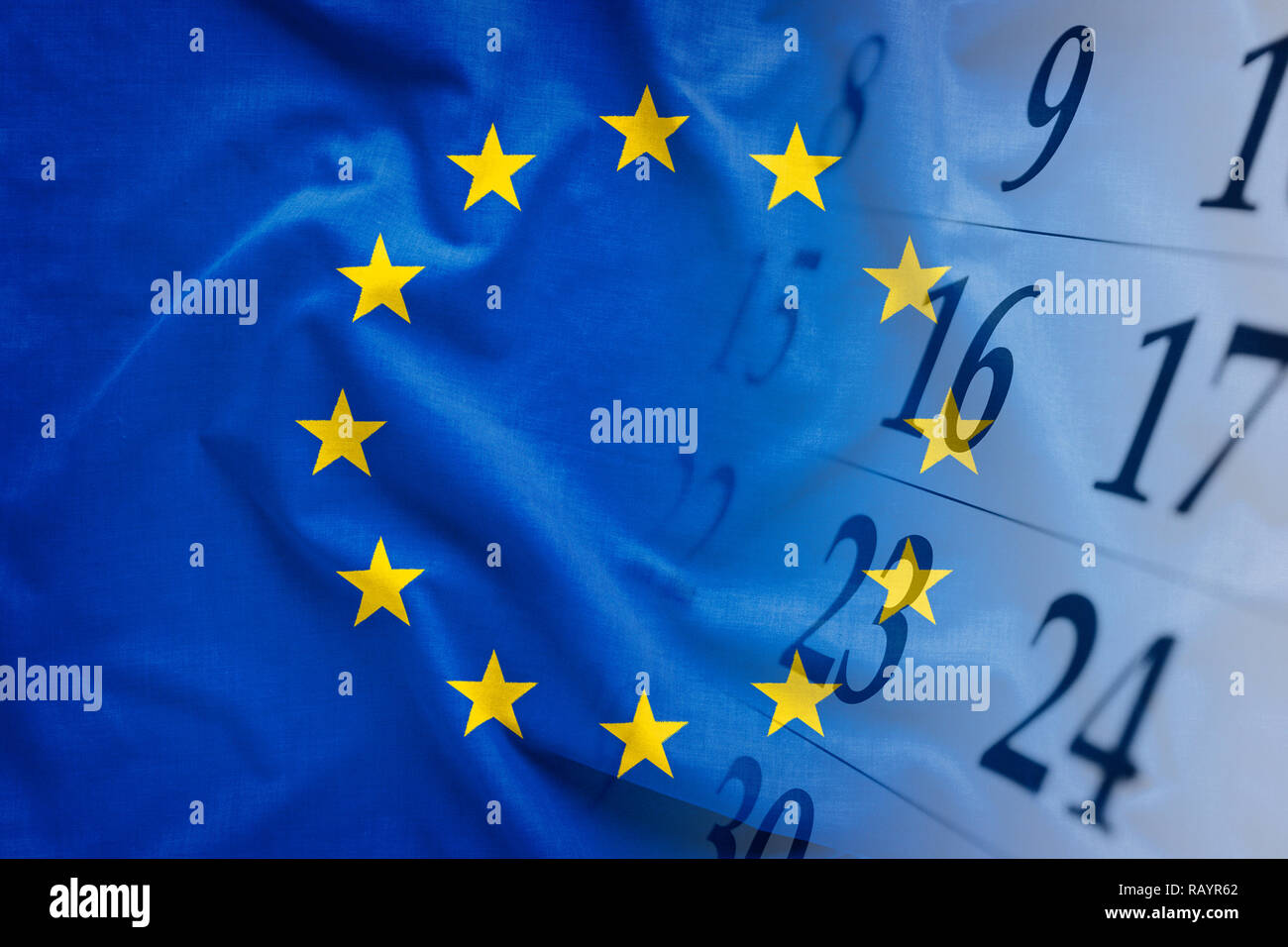 The flag of European Union with calendar of the month in the background ...