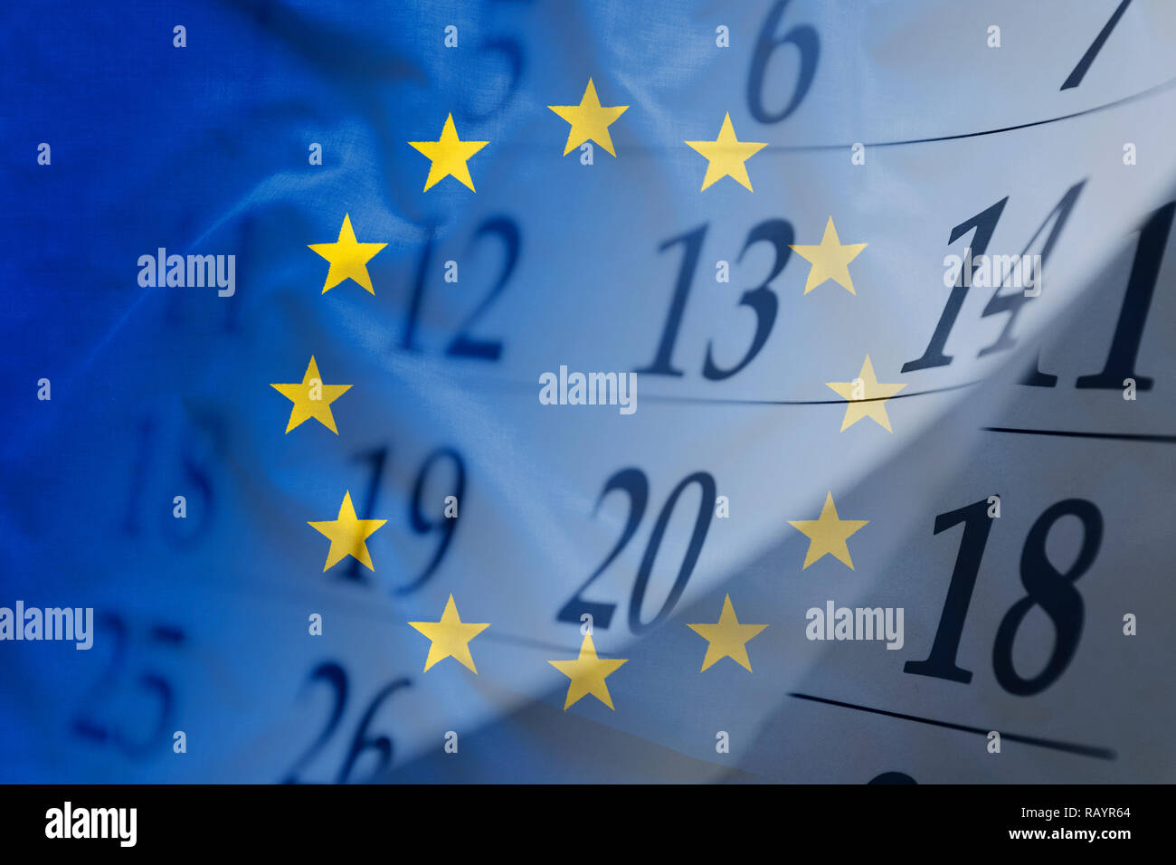 The flag of European Union with calendar of the month in the background ...