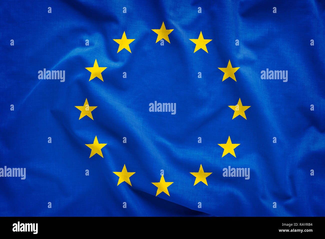 European Union EU flag blowing in the wind in full frame background ...