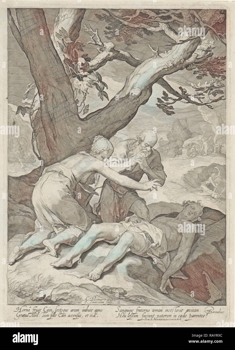 Adam and Eve mourn the death of Abel, Jan Saenredam, Isack Houwens, Theodorus Schrevelius, 1604 ...