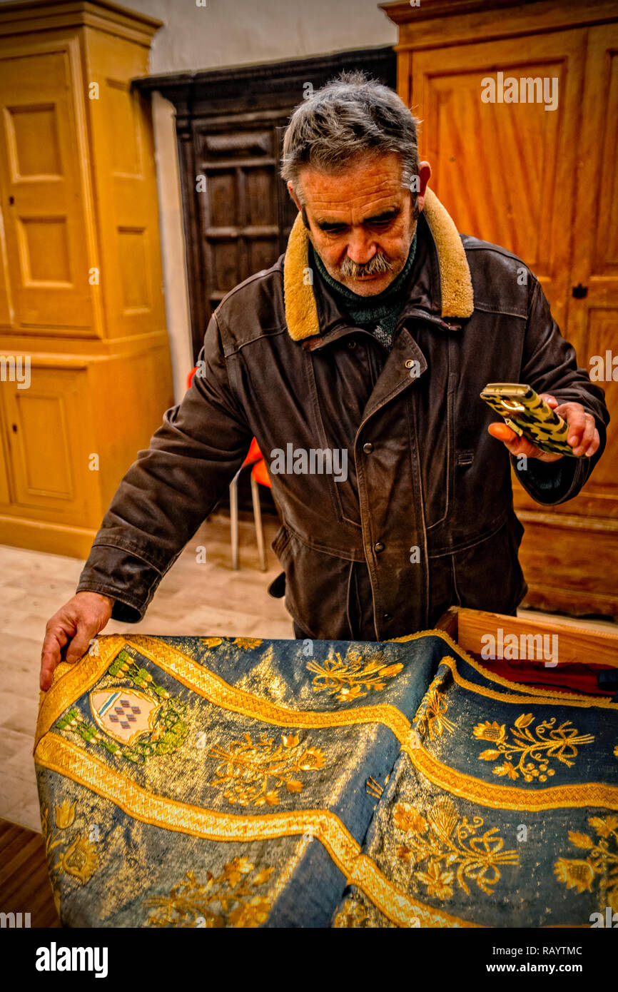 Italy Basilicata Irsina Basilica sacristy planet of bishops religious ...
