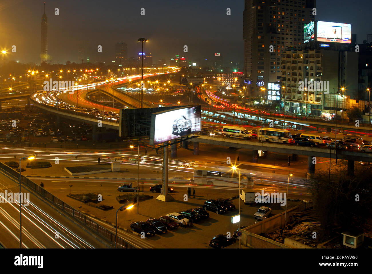 CAIRO, EGYPT - MARCH 02: Night intersection in Cairo on MARCH 02, 2010 ...