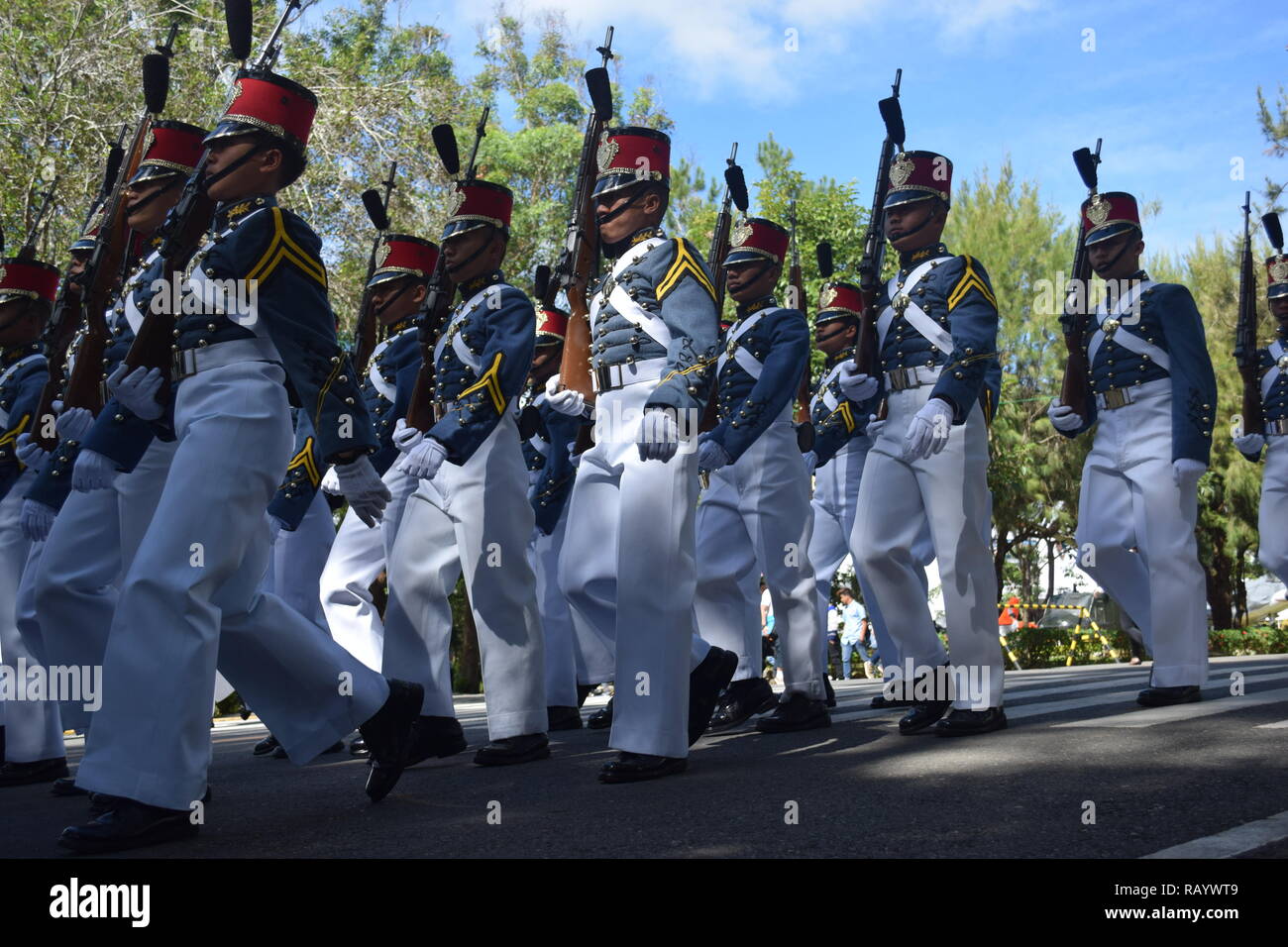 Cadets of the Philippine Military Academy (PMA) performing marching ...