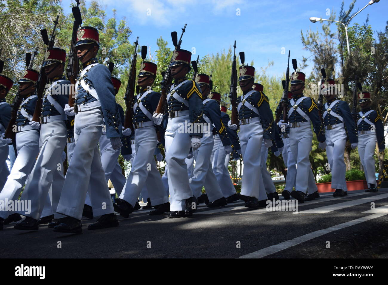Cadets of the Philippine Military Academy (PMA) performing marching ...