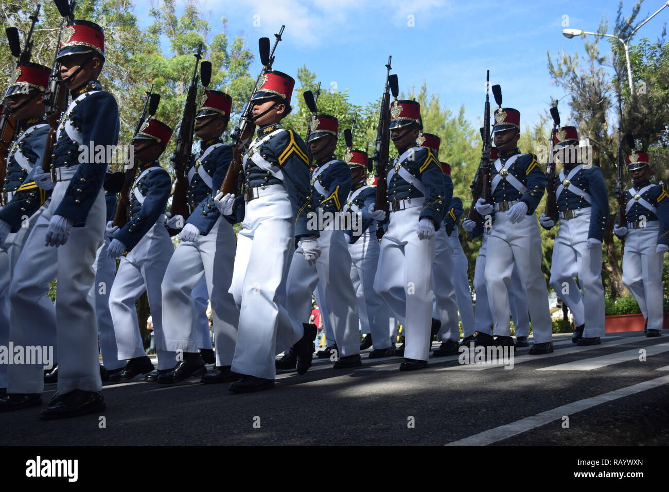 Cadets of the Philippine Military Academy (PMA) performing marching ...