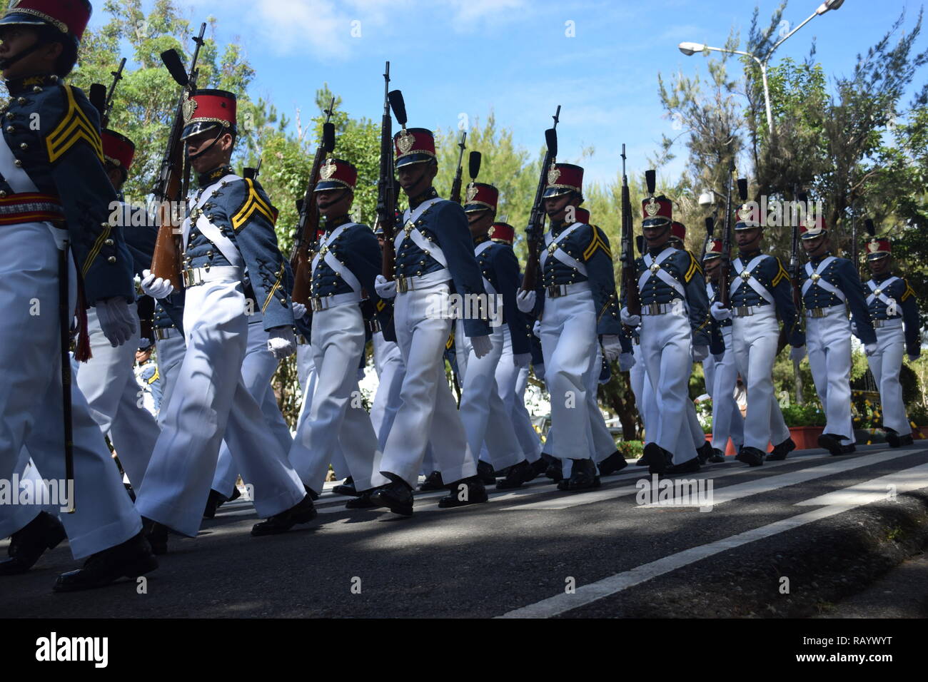 Cadets of the Philippine Military Academy (PMA) performing marching ...