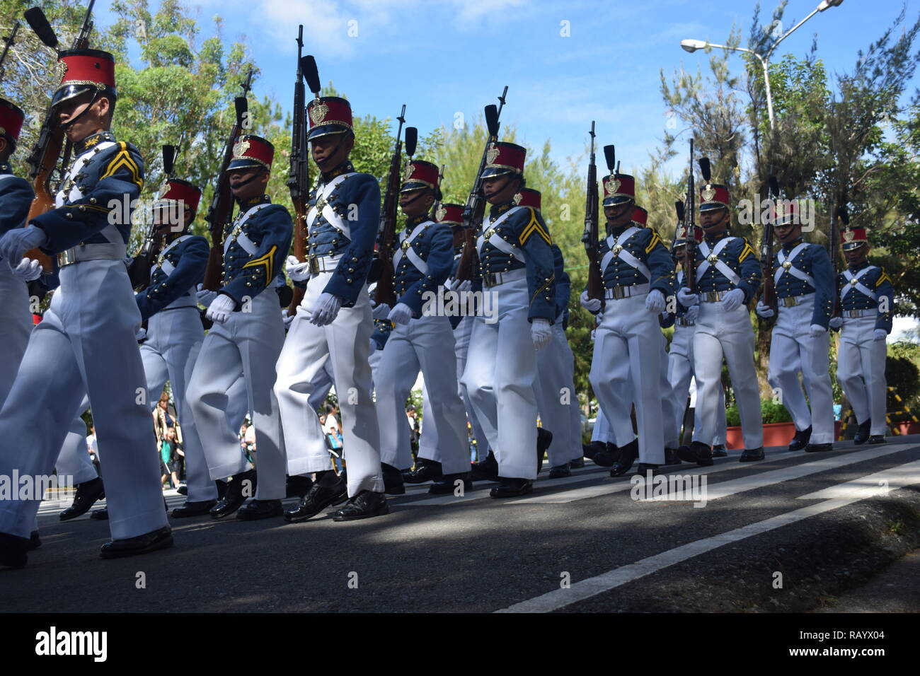 Cadets of the Philippine Military Academy (PMA) performing marching ...