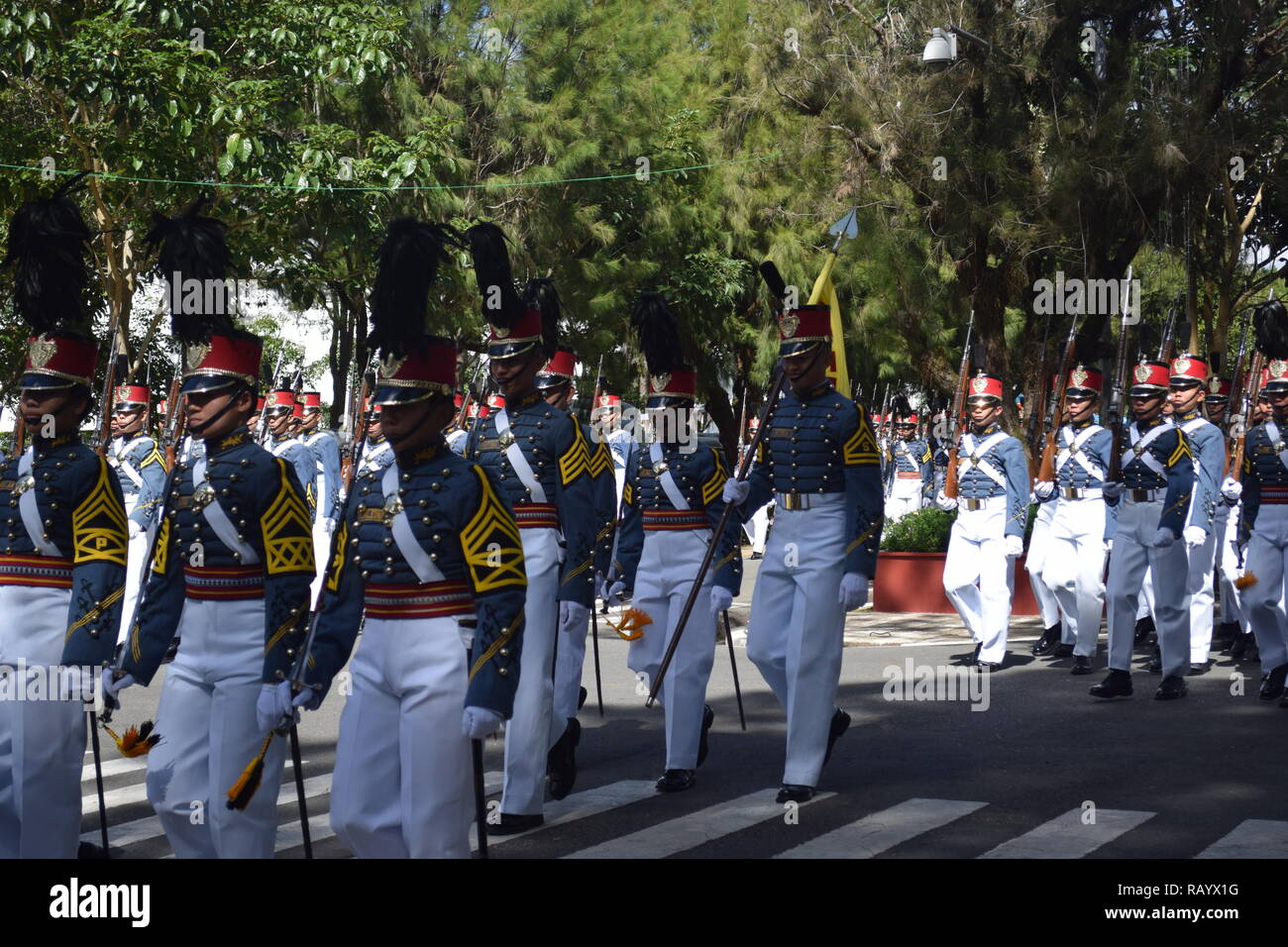 Cadets of the Philippine Military Academy (PMA) performing marching ...