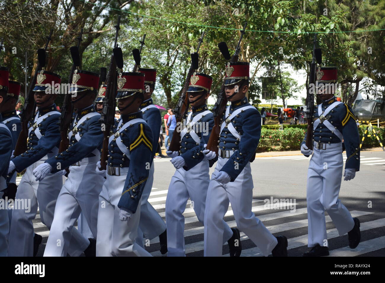 Cadets of the Philippine Military Academy (PMA) performing marching ...
