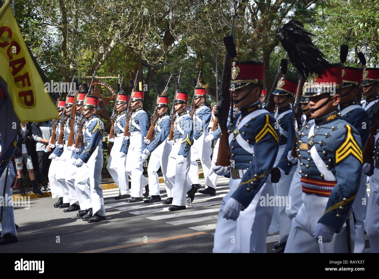 Cadets of the Philippine Military Academy (PMA) performing marching ...