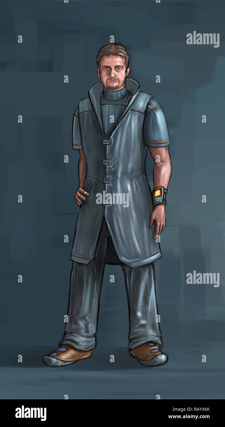 Concept Art Science Fiction Illustration of Man in Futuristic Clothing ...