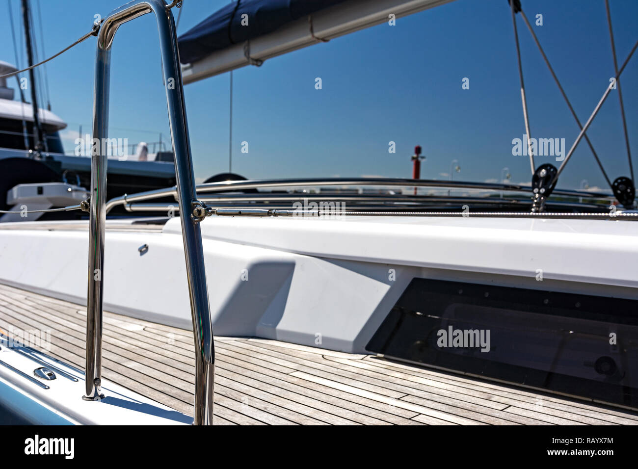 Sailing concept - deck and yacht hull in close-up Stock Photo - Alamy