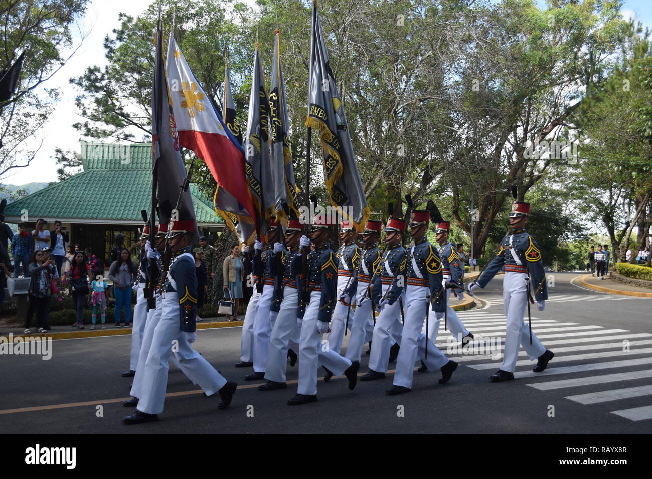 Cadets of the Philippine Military Academy (PMA) performing marching ...