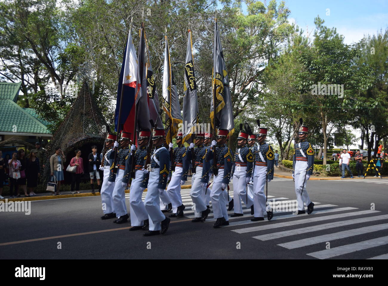 Cadets of the Philippine Military Academy (PMA) performing marching ...