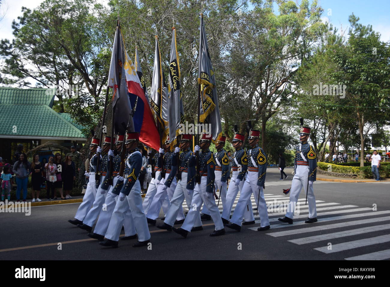 Cadets of the Philippine Military Academy (PMA) performing marching ...