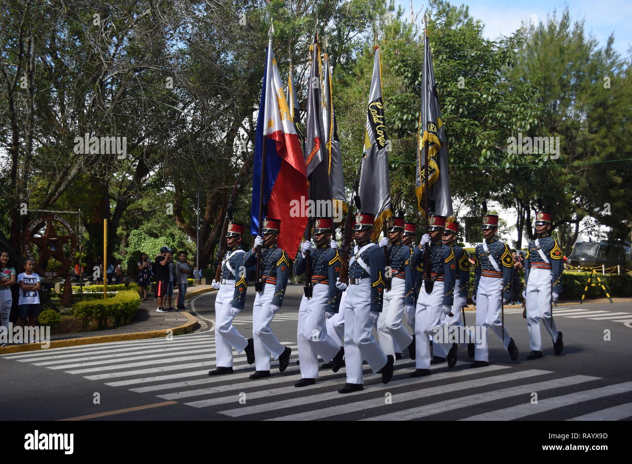 Cadets of the Philippine Military Academy (PMA) performing marching ...